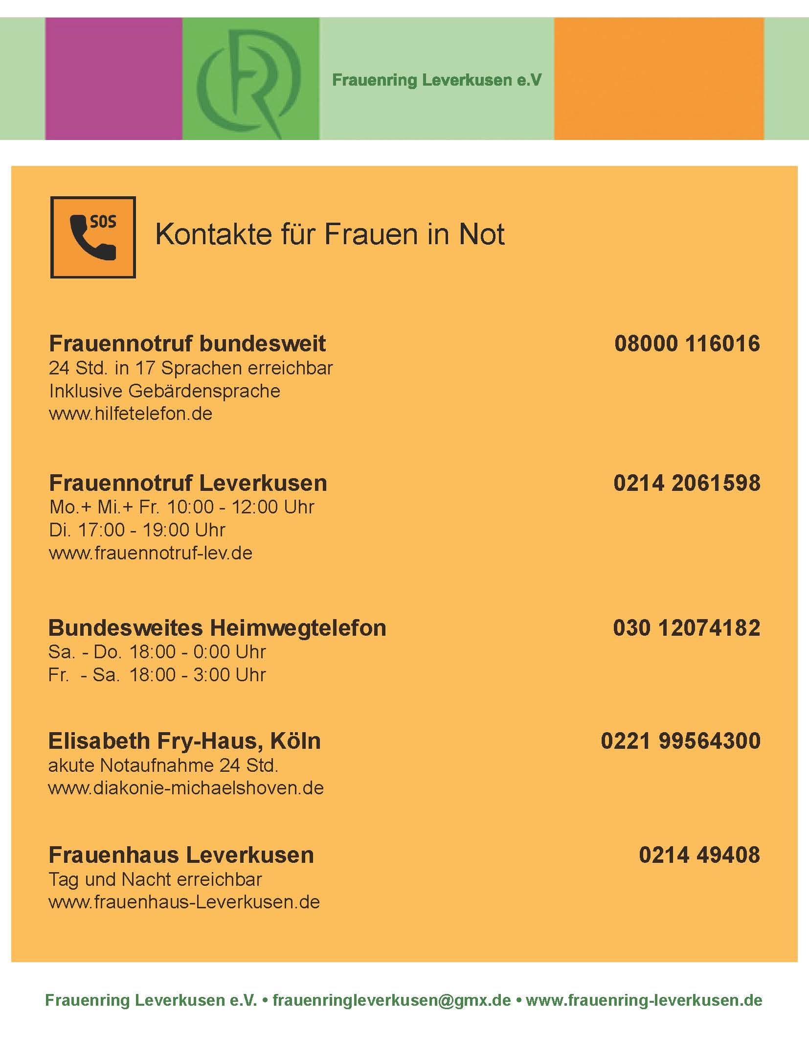 Notrufnummern | Deutscher Frauenring